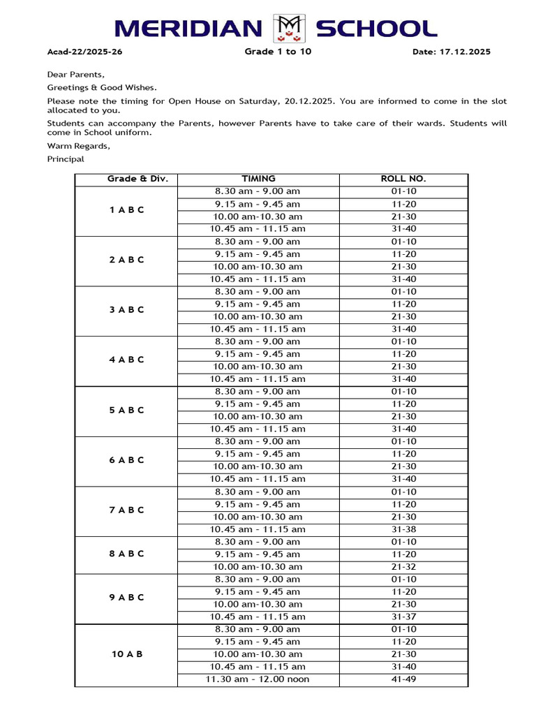 Circular 22 - Open House Grade 1 To 10 | PDF