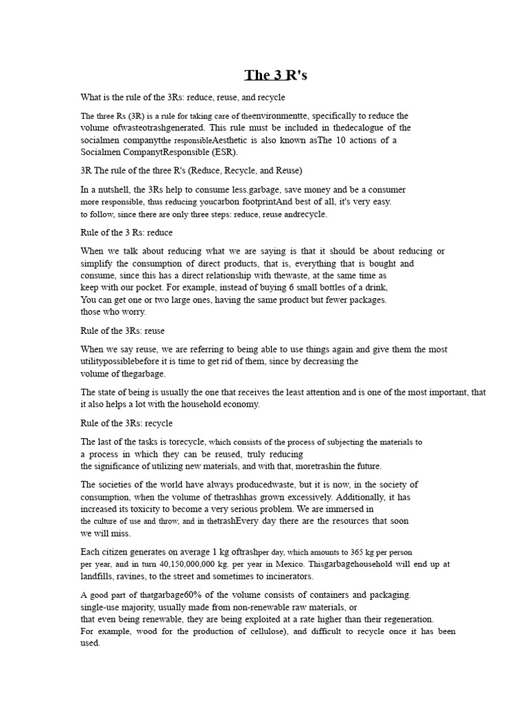 The 3Rs of The Environment | PDF | Recycling | Reuse