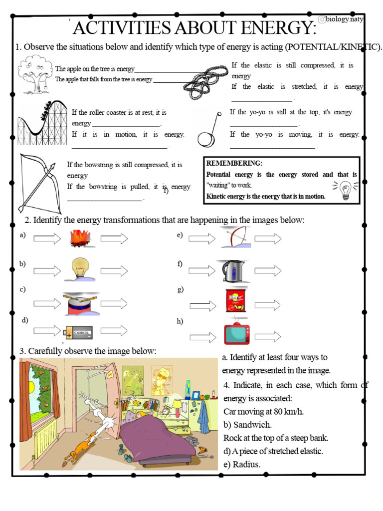 Energy Types and Transformations Activities | PDF | Kinetic Energy ...