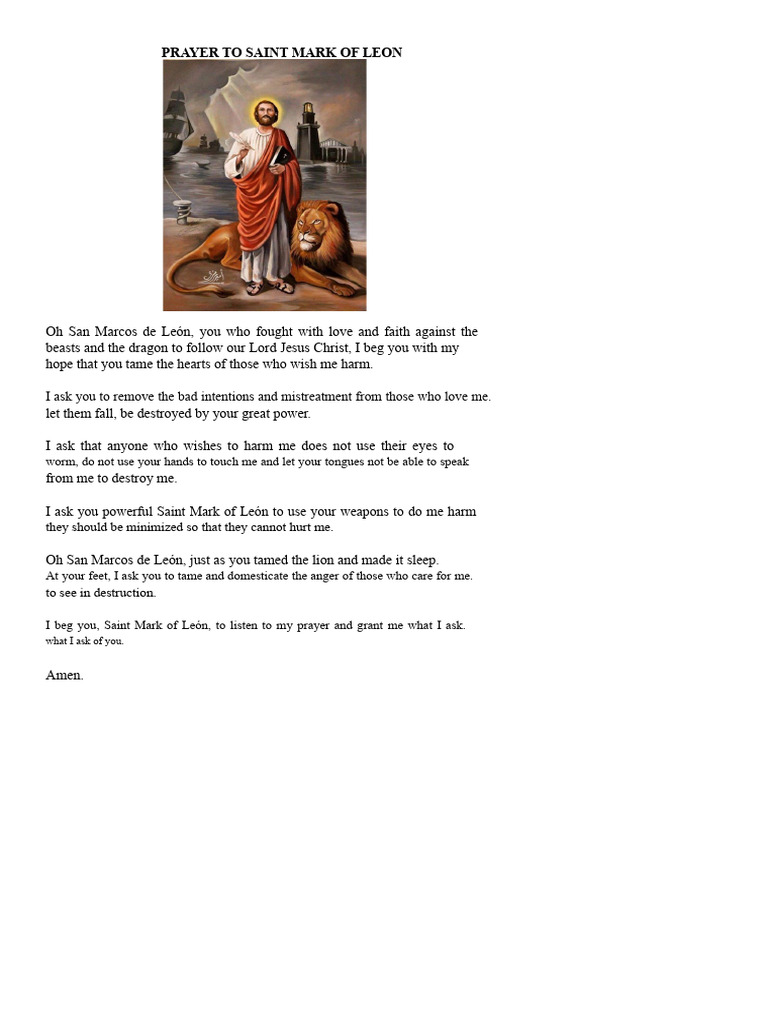Prayer to Saint Mark | PDF