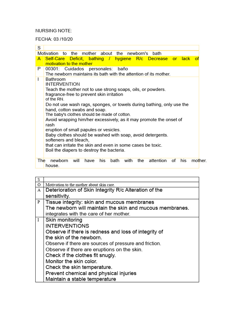 Nursing Note On Bathing and Skin | PDF | Hygiene | Sleep