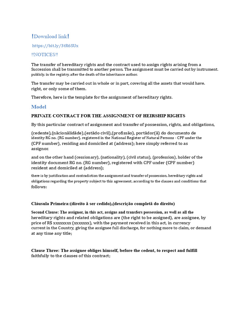Hereditary Rights Assignment Template | PDF | Assignment (Law ...