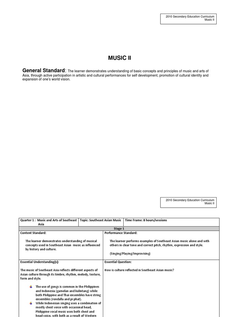 Music and Arts (MUSIC) Teaching Guide 2nd Yr FIRST QUARTER | PDF ...