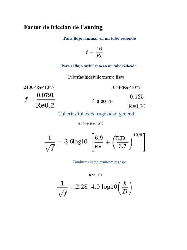 Factor de fricción de Fanning en tuberías | PDF