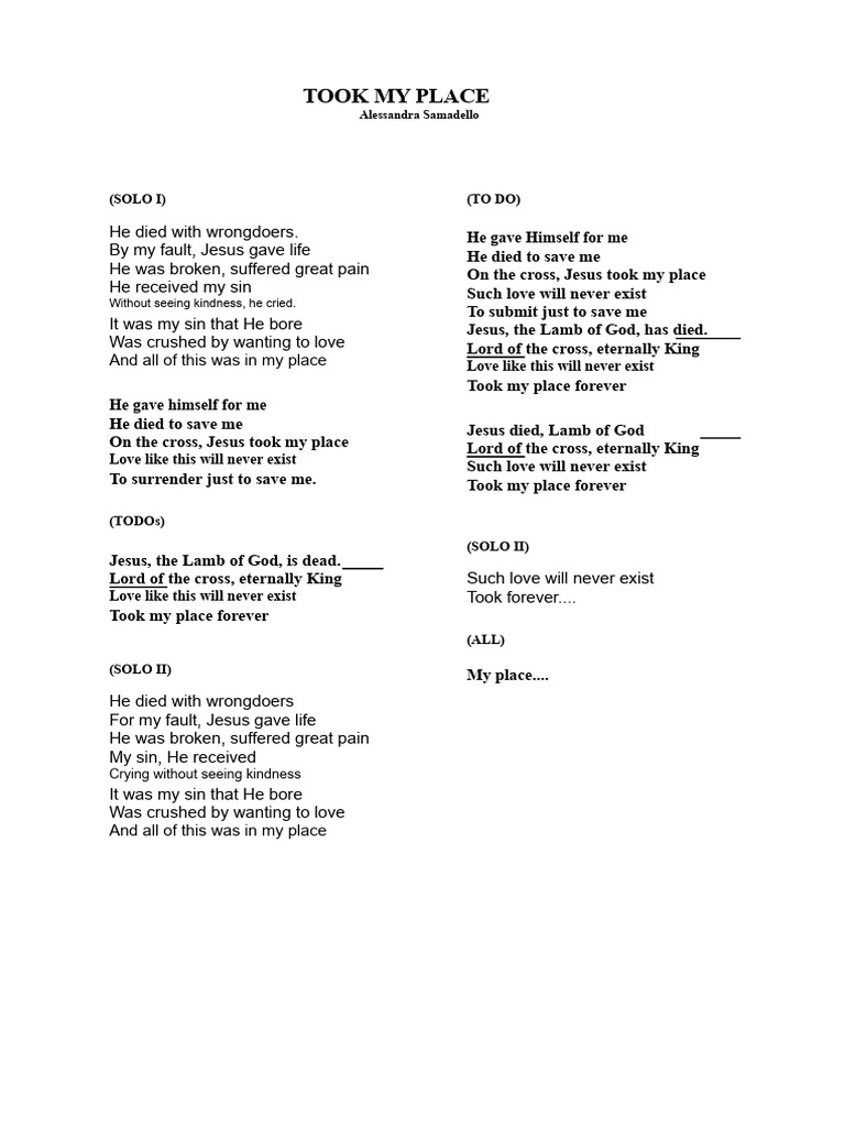 TOOK MY PLACE_LYRIC | PDF