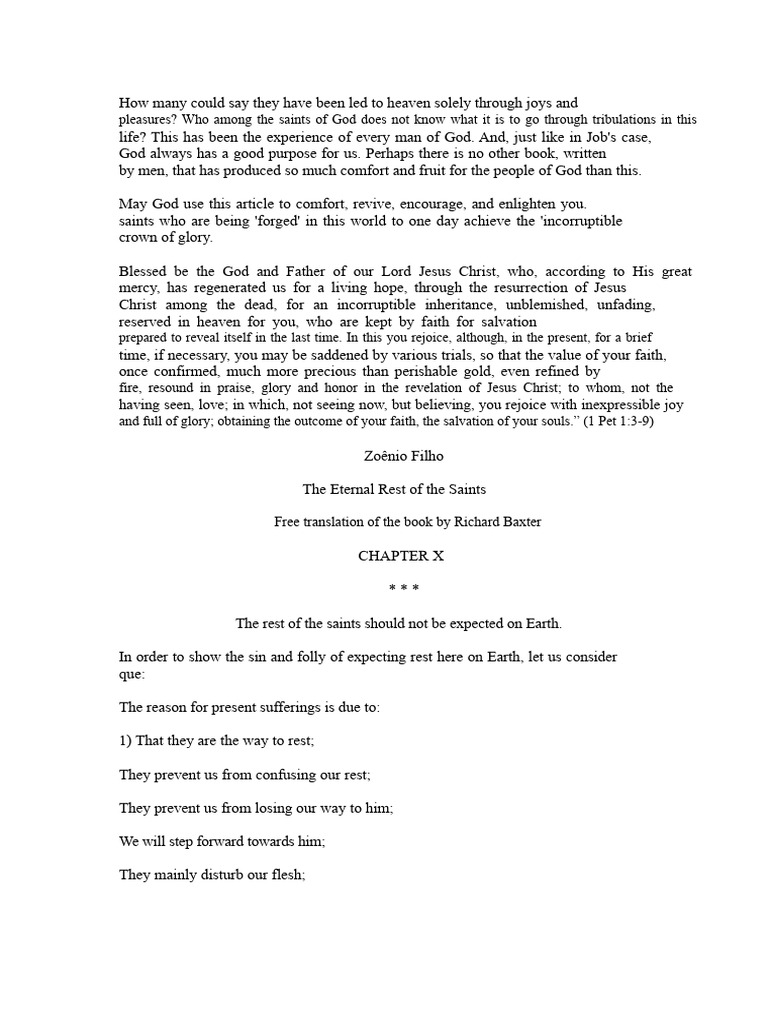 Richard Baxter - The Eternal Rest of the Saints | PDF | Heaven | Glory ...
