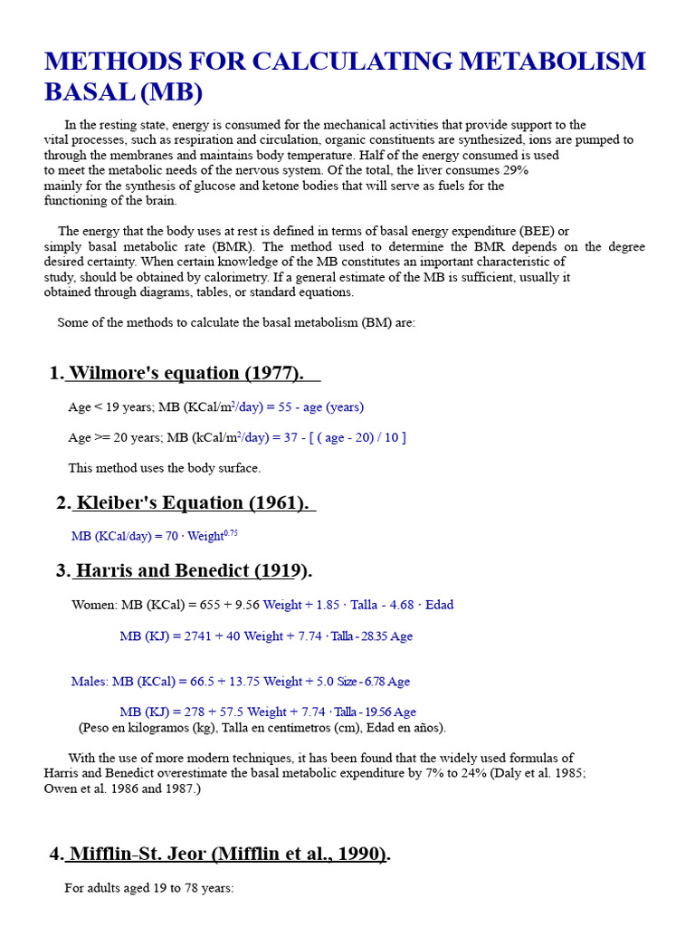 Basal Metabolic Rate Calculation Methods | PDF | Chemistry