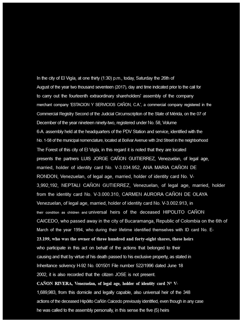 MINUTES OF ASSEMBLY DUE TO COMPANY INACTIVITY | PDF | Identity Document ...