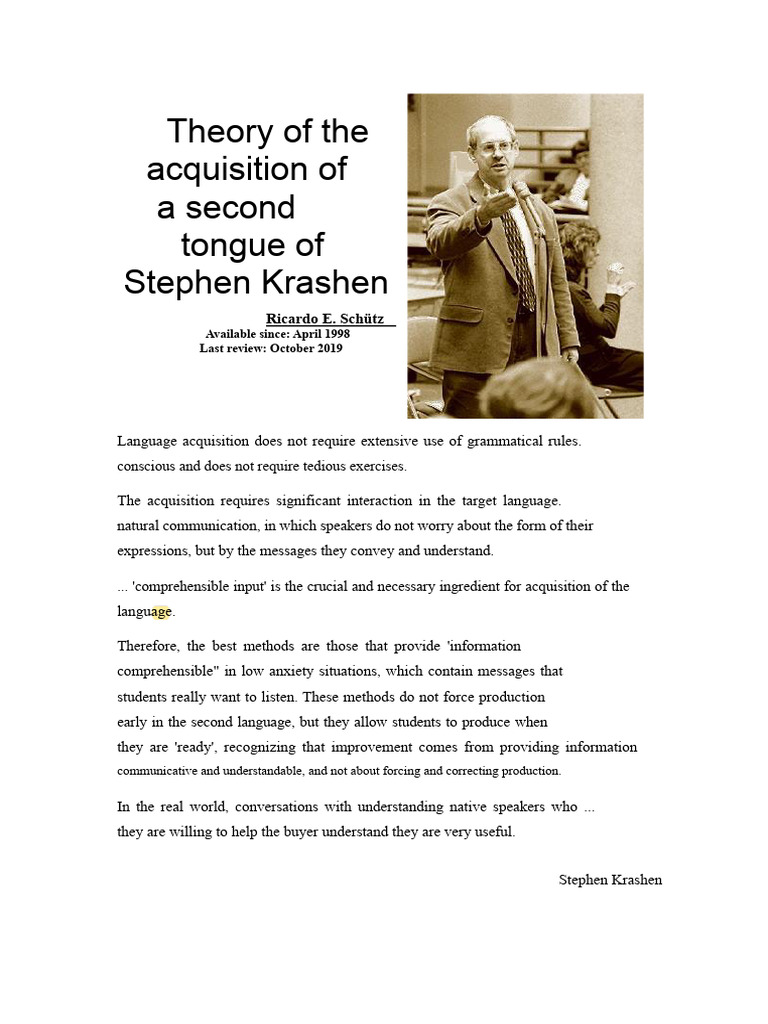 Krashen's Second Language Acquisition Theory | PDF | Second Language ...