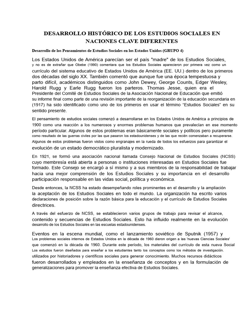 Evolución de Estudios Sociales en EE. UU. | PDF | Plan de estudios ...