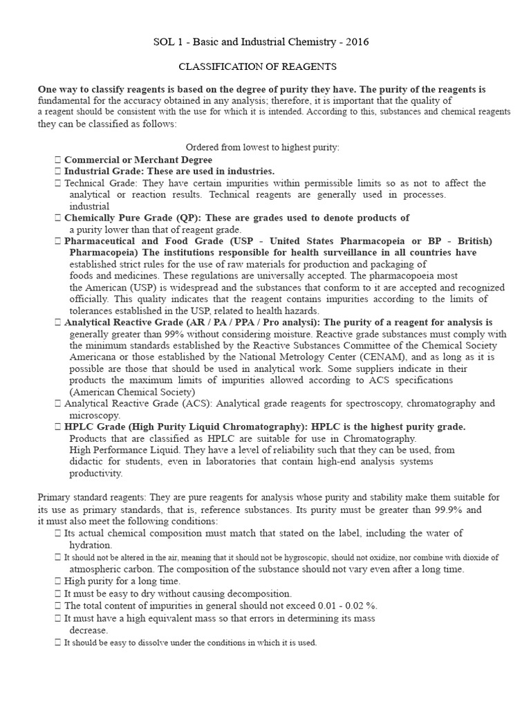 Classification According to Degree of Purity | PDF | Chemical ...