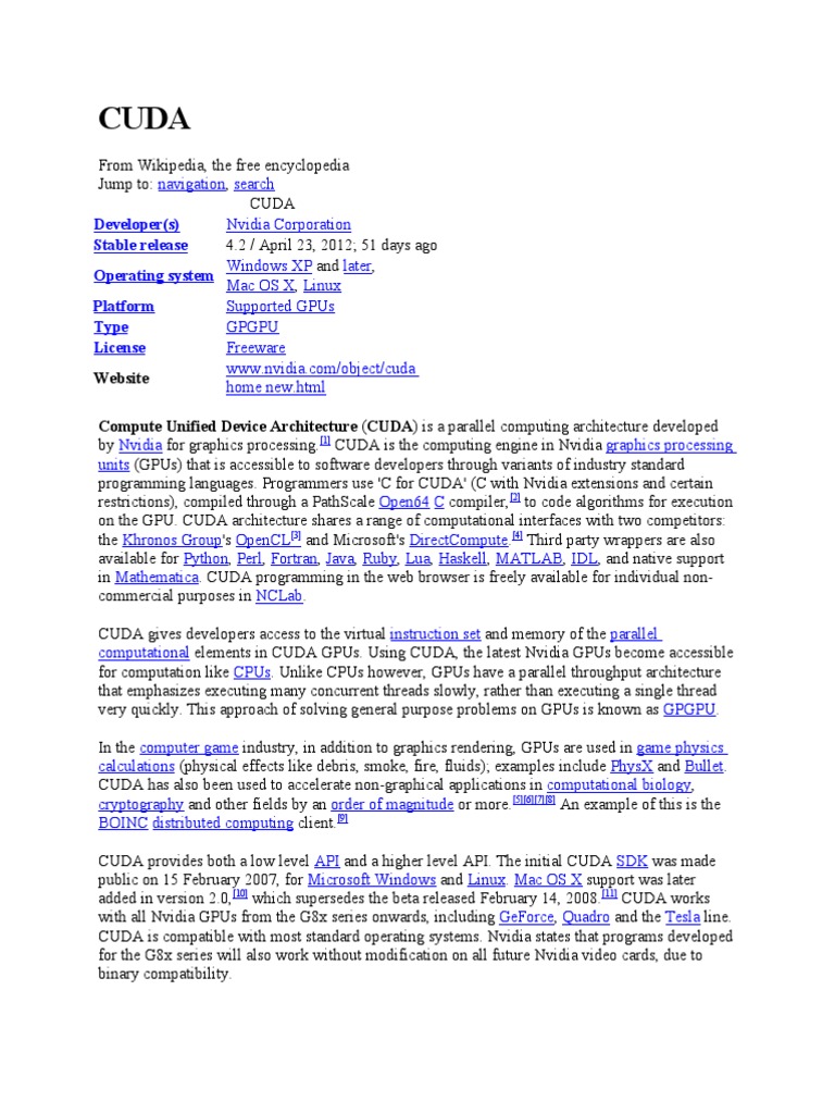 CUDA Wikipedia | PDF | Areas Of Computer Science | Computing