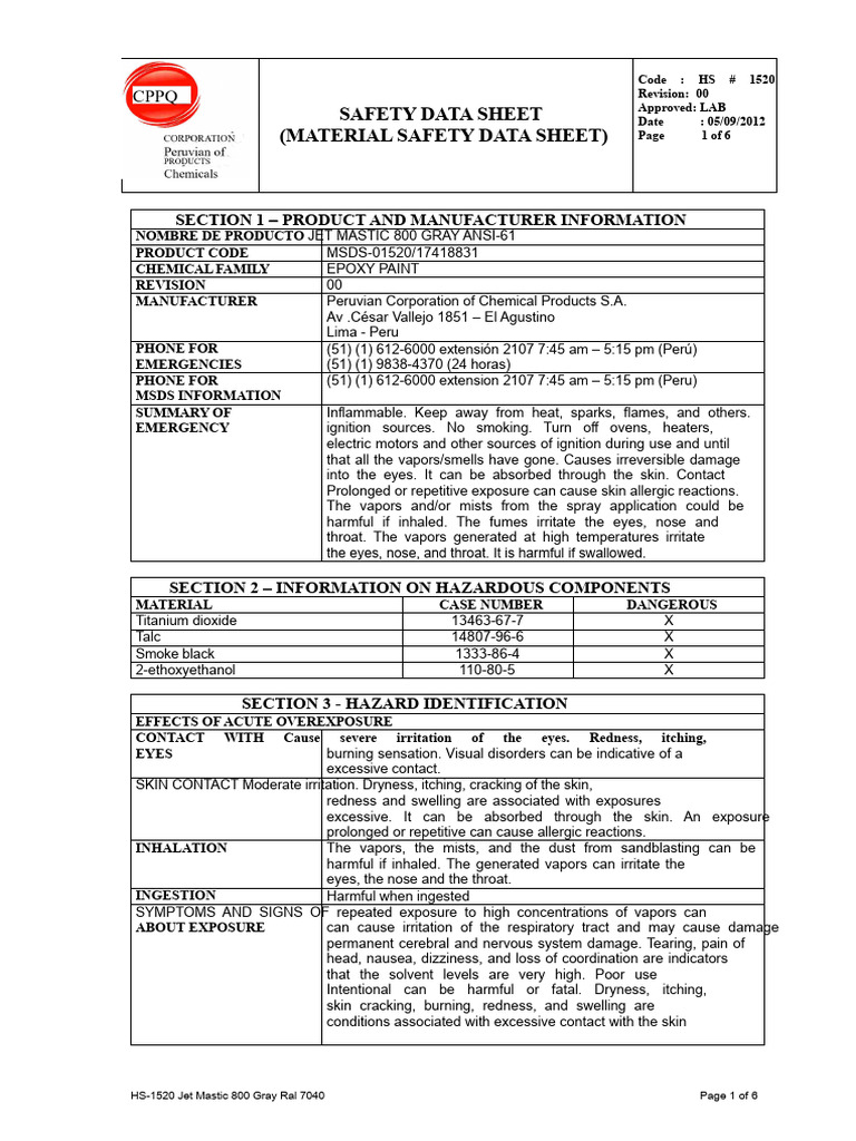 HS-1520 Jet Mastic 800 Gray Ral 7040 | PDF | Personal Protective ...