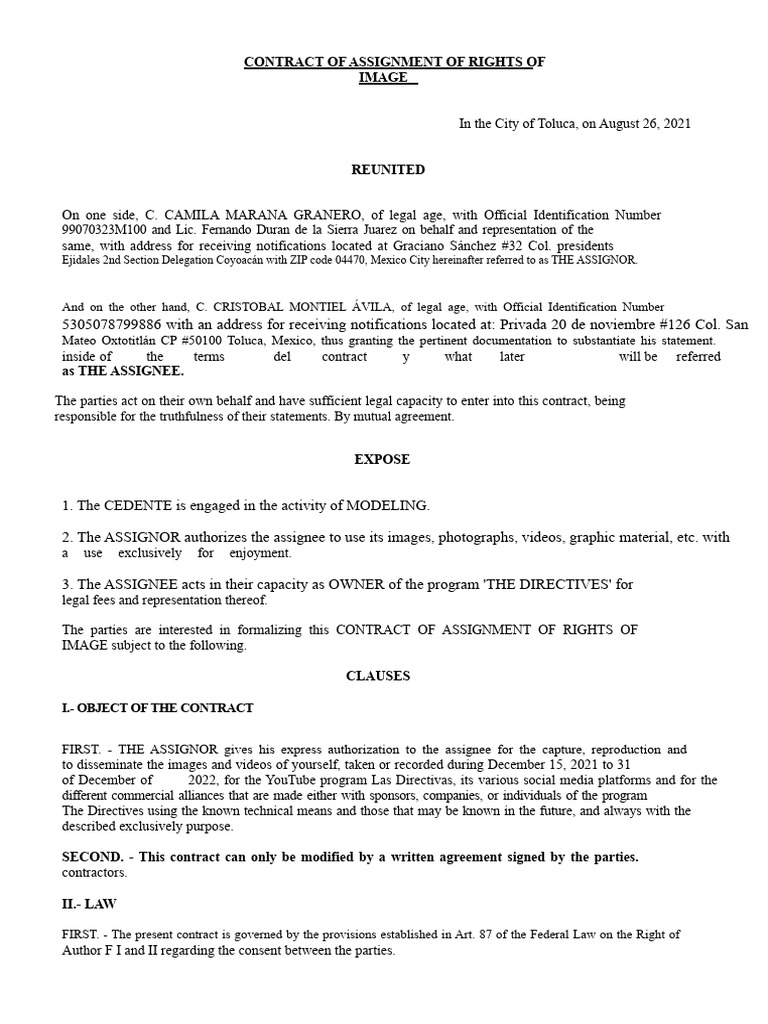 Image Rights Assignment Contract | PDF | Assignment (Law) | Justice