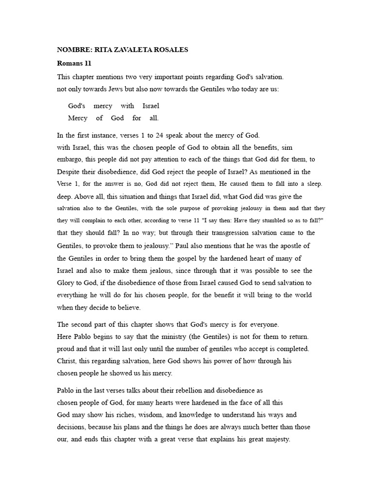 ROMANS 11-12 - SUMMARY | PDF | Epistle To The Romans | Paul The Apostle