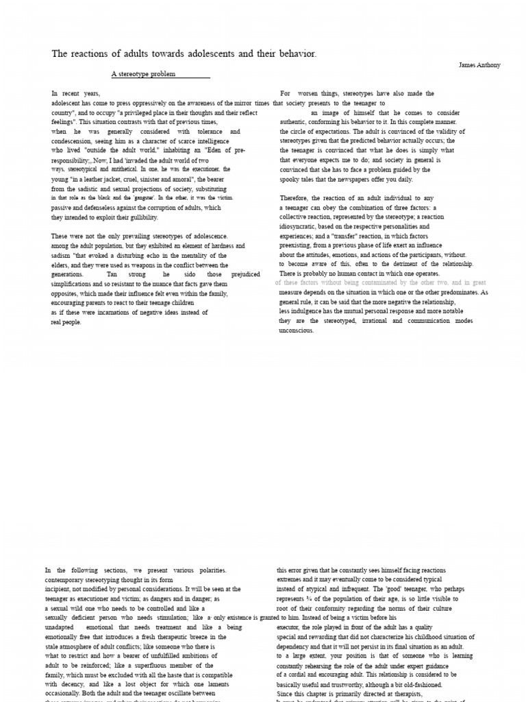 Adult Reactions to Adolescent Behavior | PDF | Adolescence | Psychotherapy