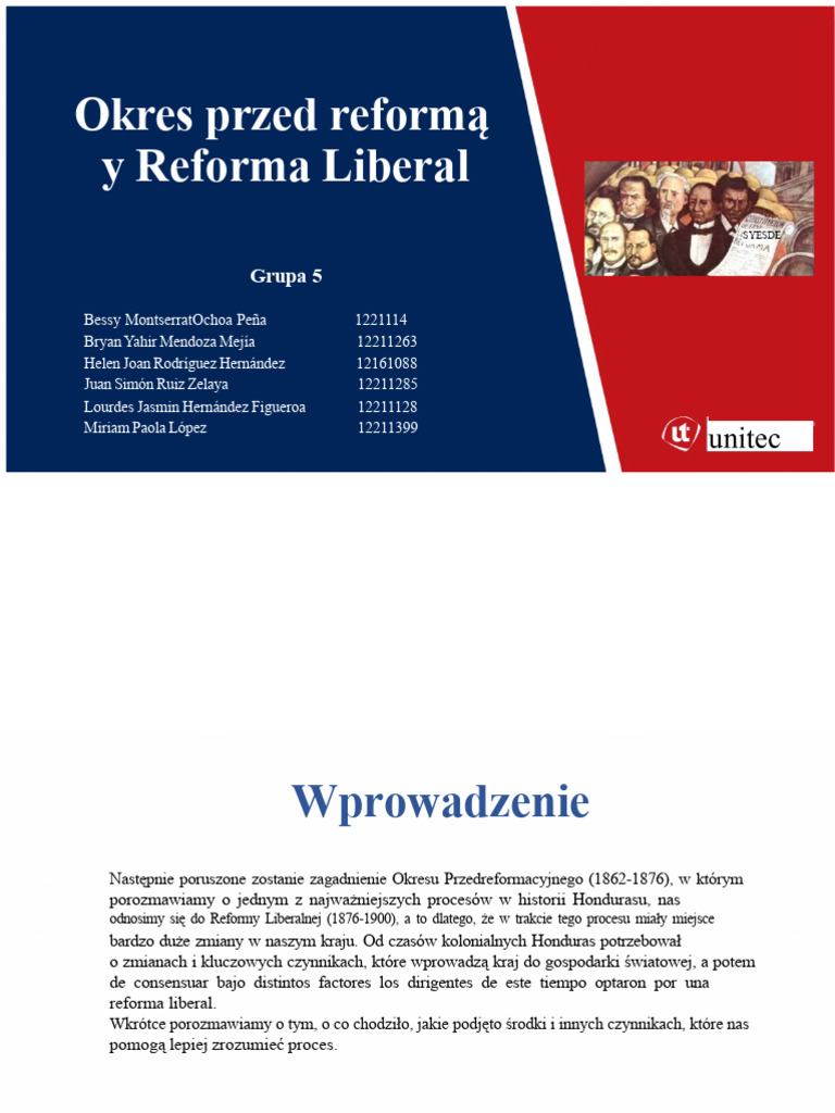 Okres przedreformacyjny i reforma liberalna Grupa 5 | PDF