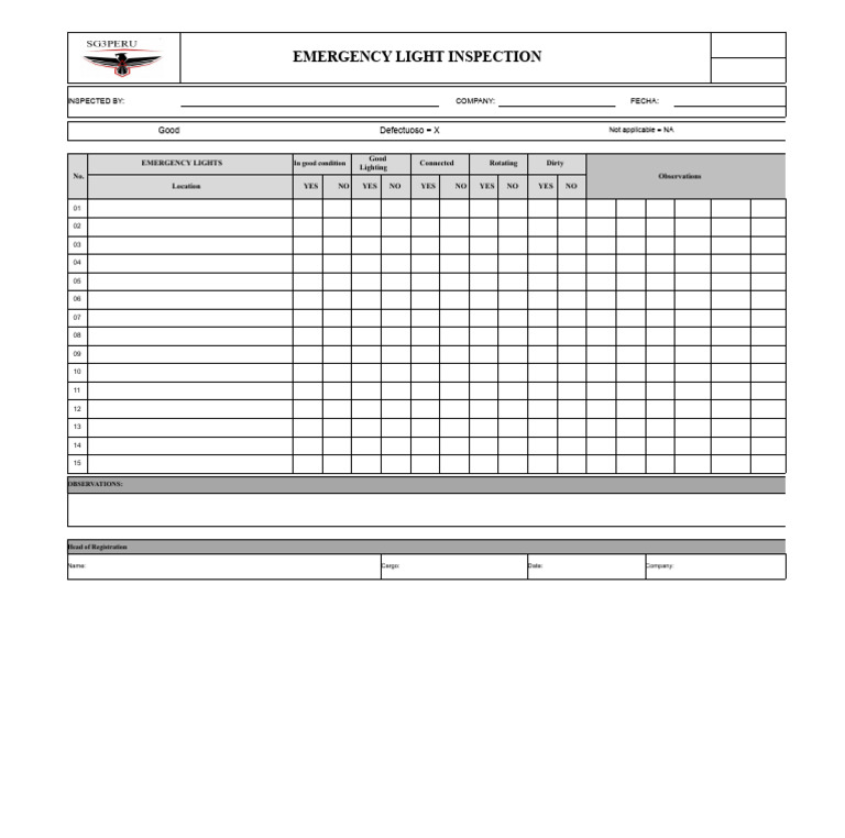 Emergency Light Inspection Form | PDF