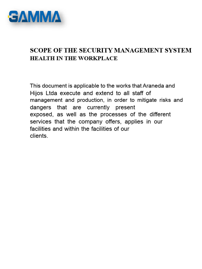 Scope of The Occupational Health and Safety Management System | PDF