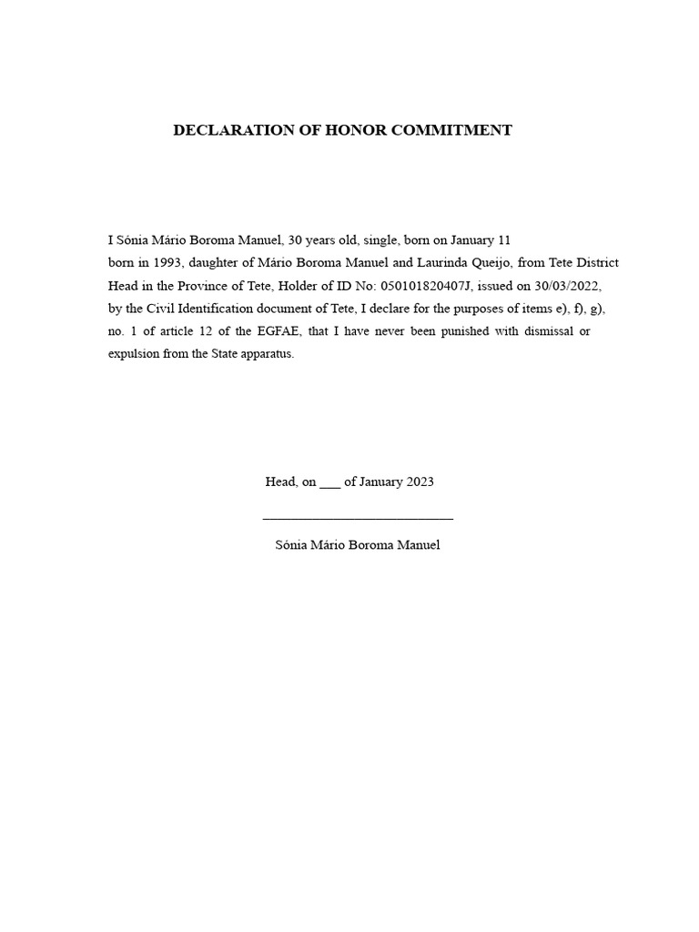 HONOR COMMITMENT DECLARATION.docx | PDF