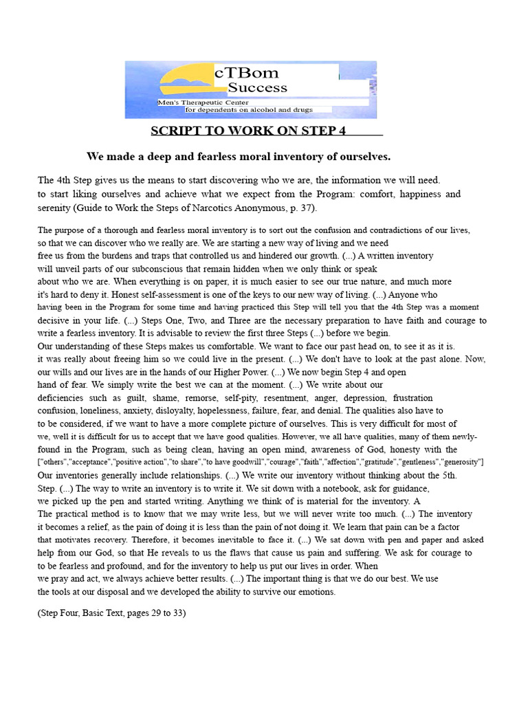 SCRIPT TO WORK ON THE 4TH STEP | PDF | Motivation | Motivational