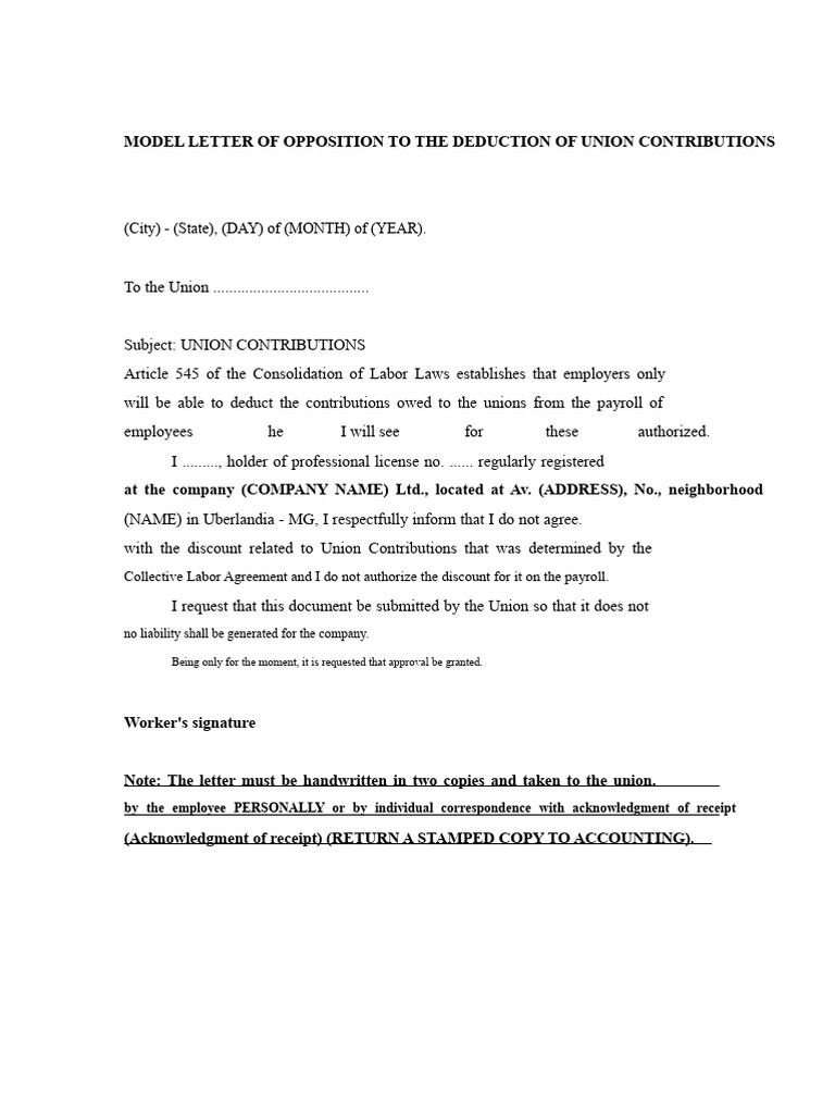 Letter of Opposition of The Worker To The Union Dues Deduction | PDF