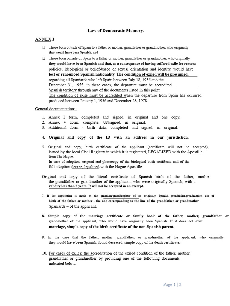 Annex I. Instructions and forms | PDF | Birth Certificate | Identity Document