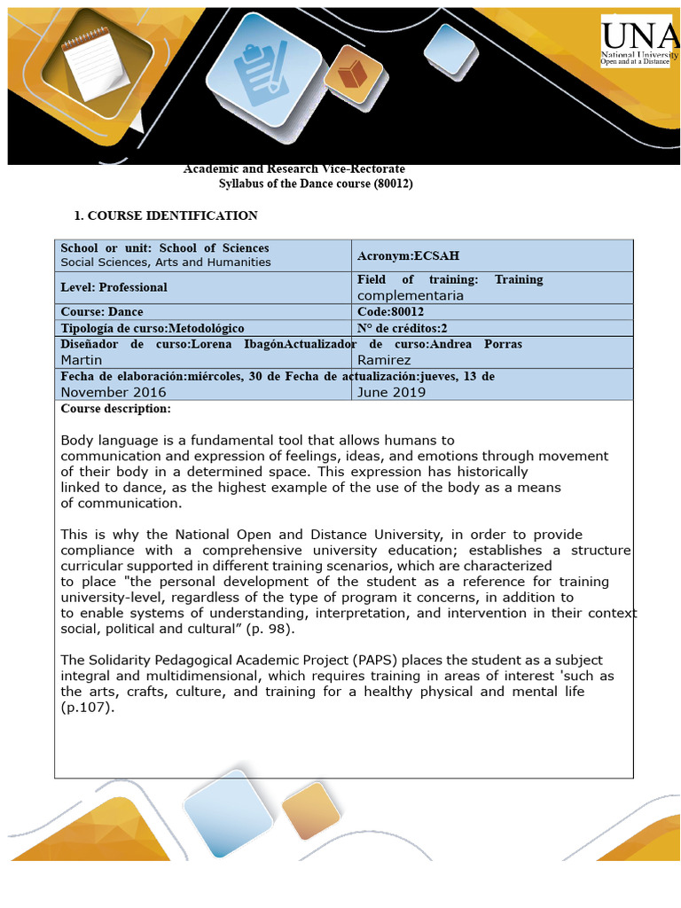 Dance Course Syllabus | PDF | Cognition | Psychological Concepts