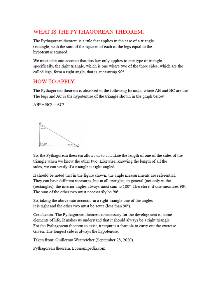 WHAT IS THE PYTHAGOREAN THEOREM | PDF | Equations | Elementary Geometry