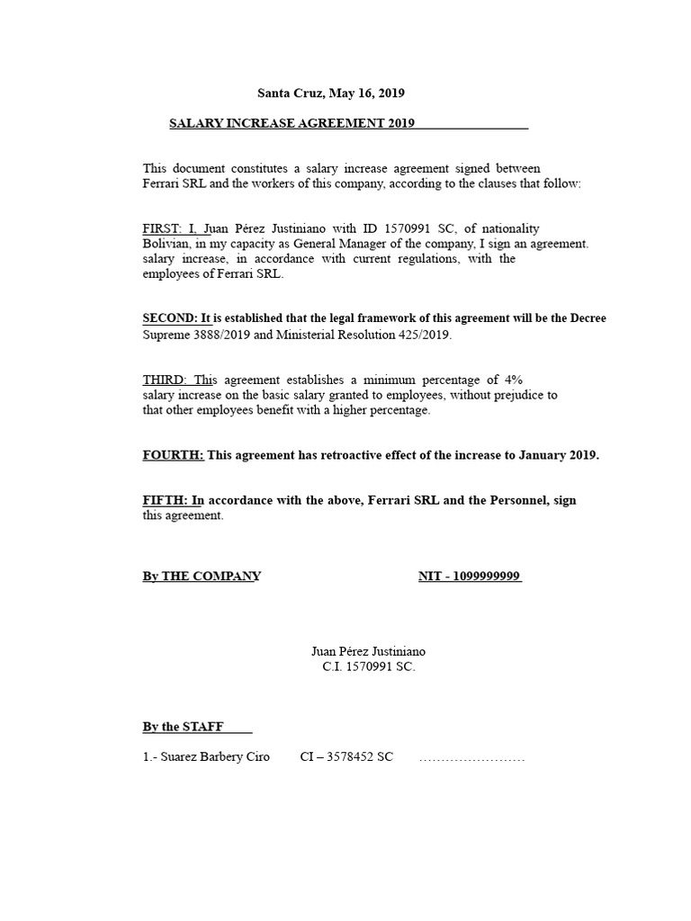 Ferrari SRL 2019 Salary Increase Agreement | PDF