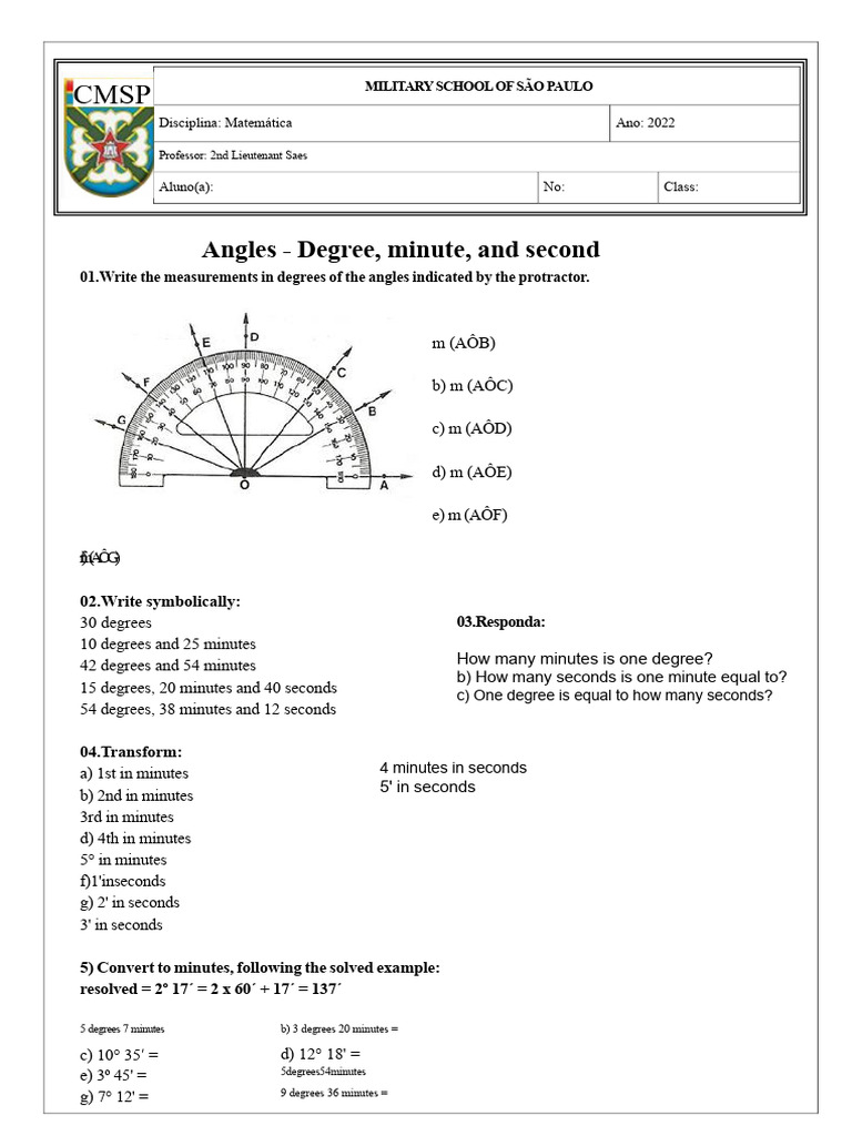 Angles - Degree, Minute and Second | PDF | Elementary Geometry ...