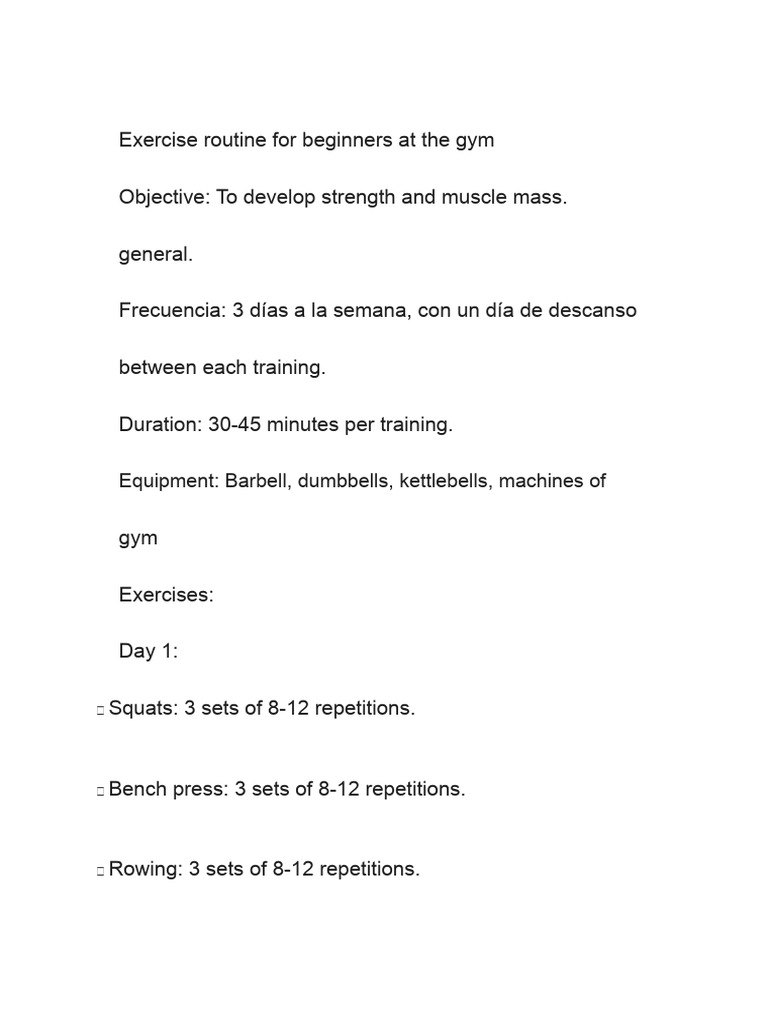 Exercise Routine For Beginners at The Gym | PDF