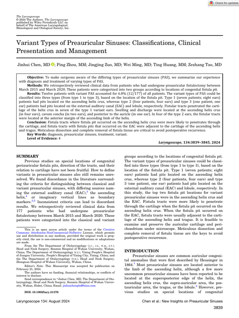 Preauricular Sinus Variants: Types & Management | PDF | Ear