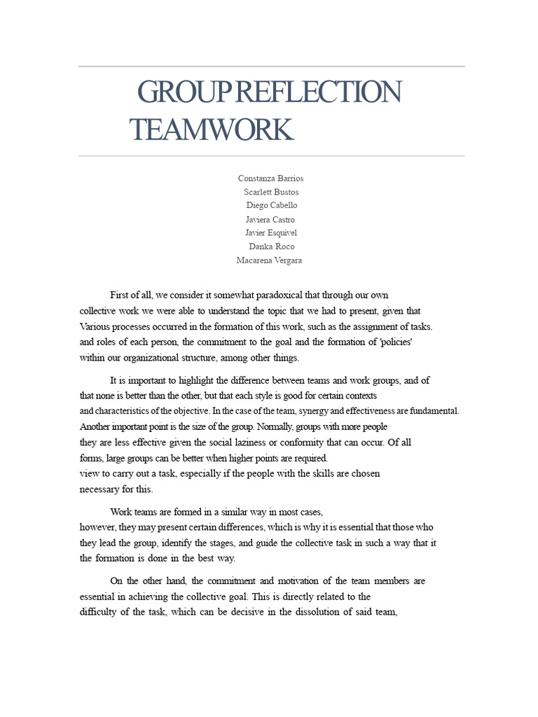 Group Reflection Teamwork | PDF | Organizational Behavior ...