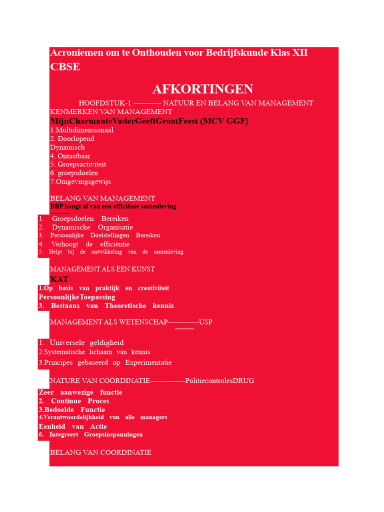Afkortingen voor Compleet Bedrijfskunde | PDF