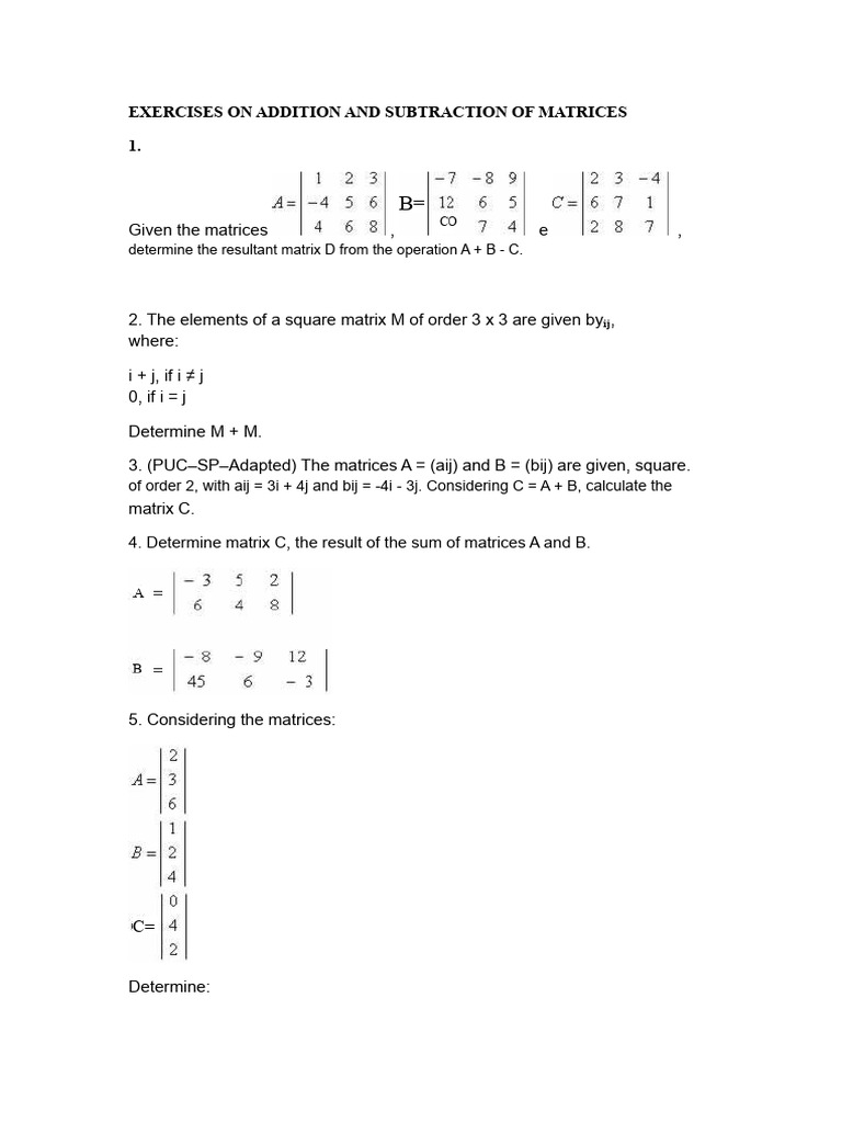 Matrix Operations - Review For The Simulated Test 2021.1 | PDF | Matrix ...