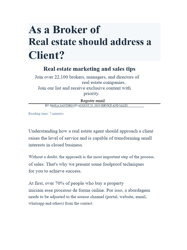 How a Real Estate Agent Should Approach a Client | PDF