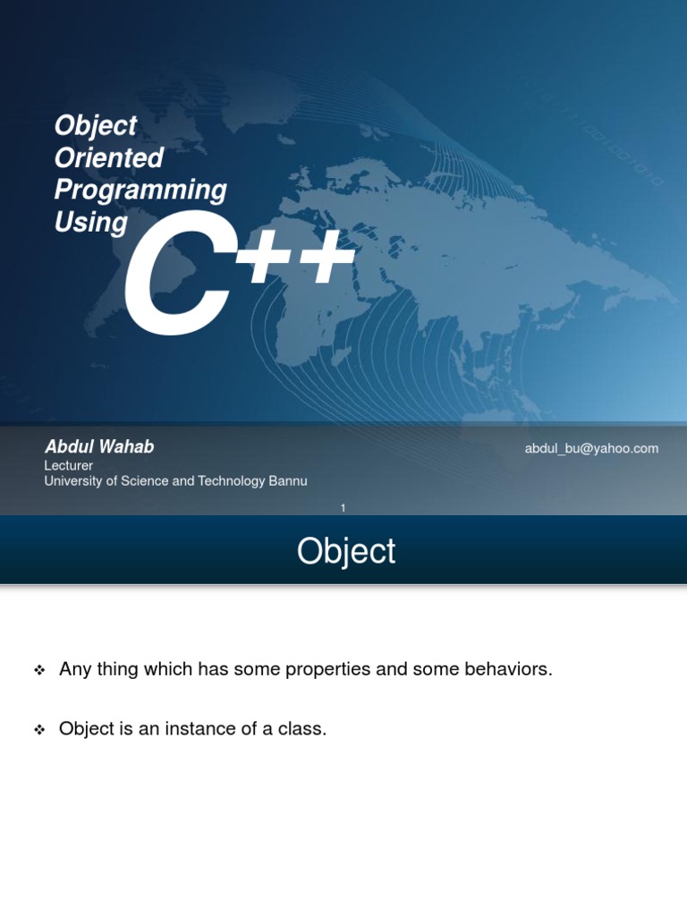 Object Oriented Programming Using: Abdul Wahab | PDF | Class (Computer Programming) | Object ...