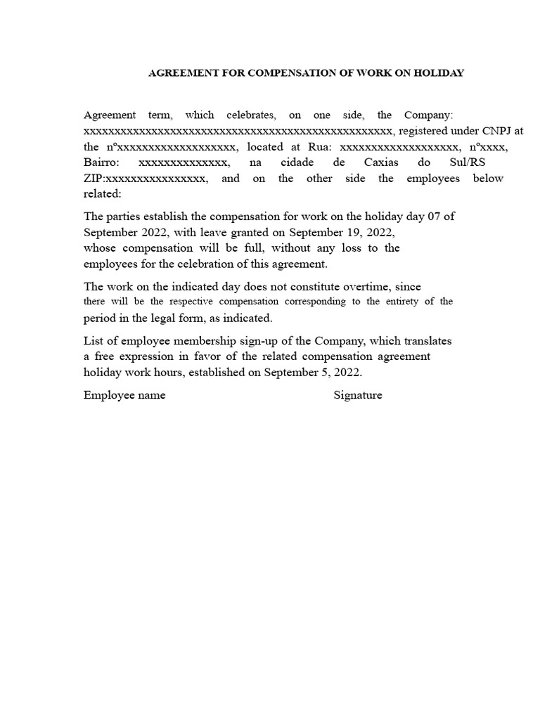 Holiday Work Compensation Agreement | PDF
