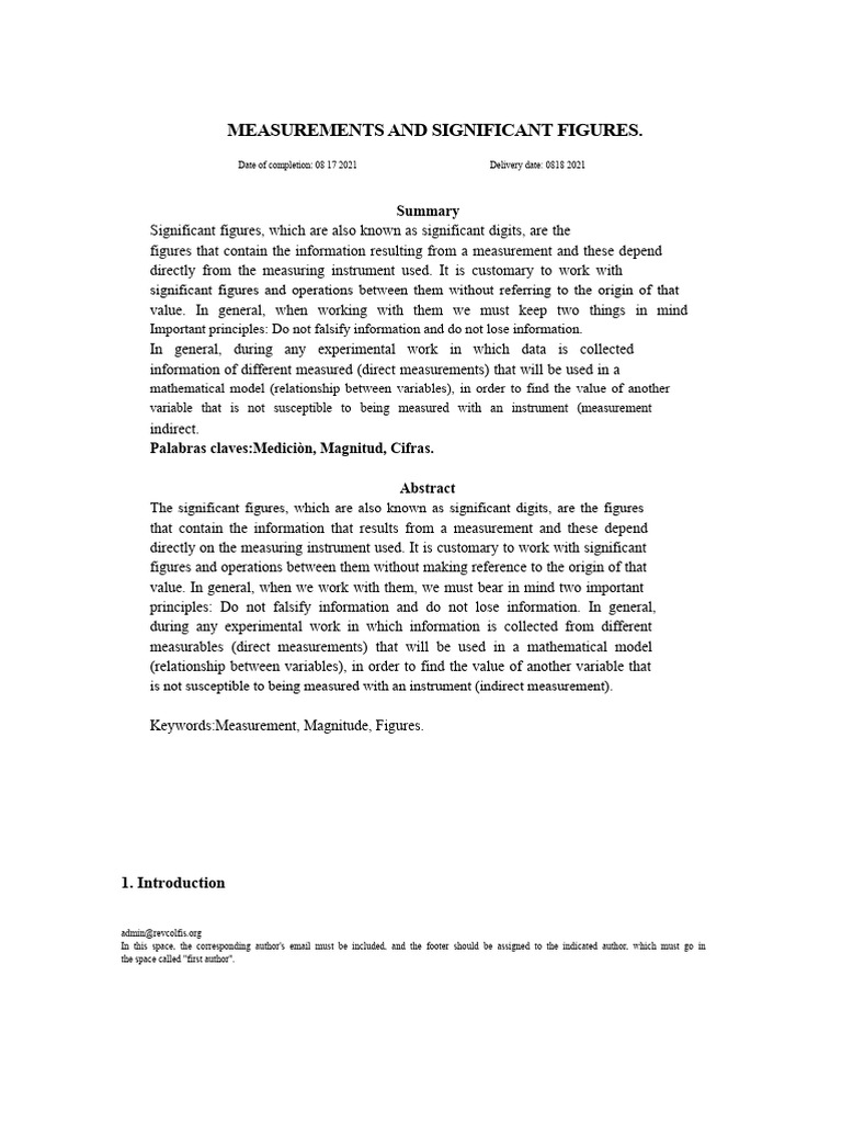Report on Measurements and Significant Figures Maria Marchese | PDF ...
