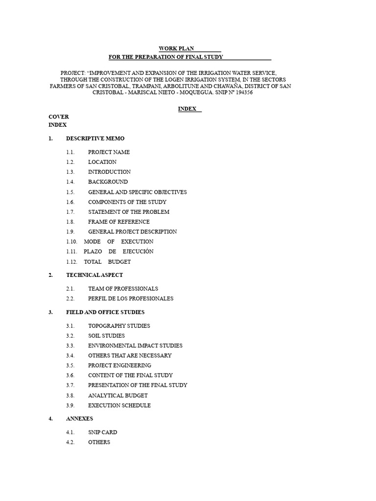 Work Plan Definitive Study | PDF | Dam | Irrigation