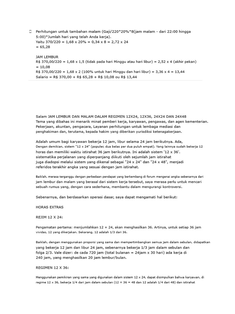 Perhitungan Jam Lembur dan Malam Kerja | PDF