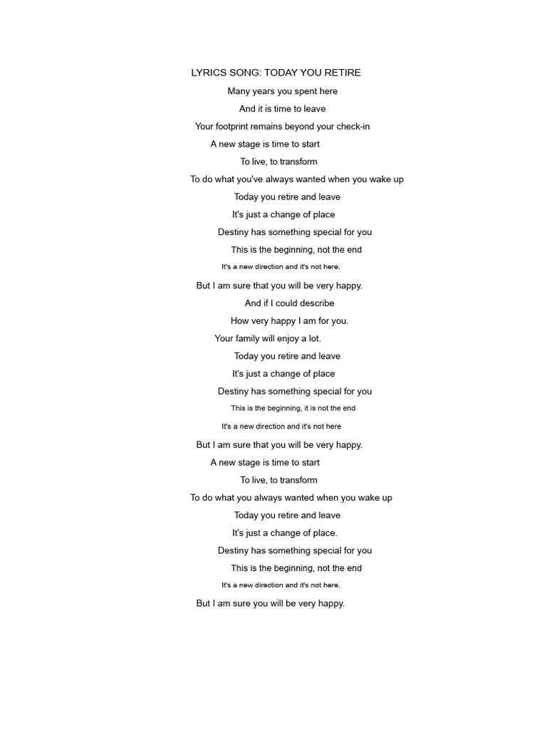 Retirement Celebration Song Lyrics | PDF