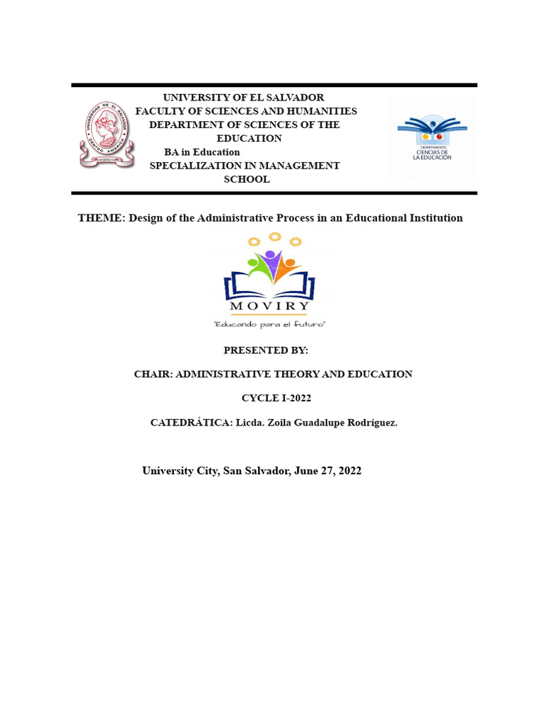 Design of The Administrative Process in An Educational Institution | PDF