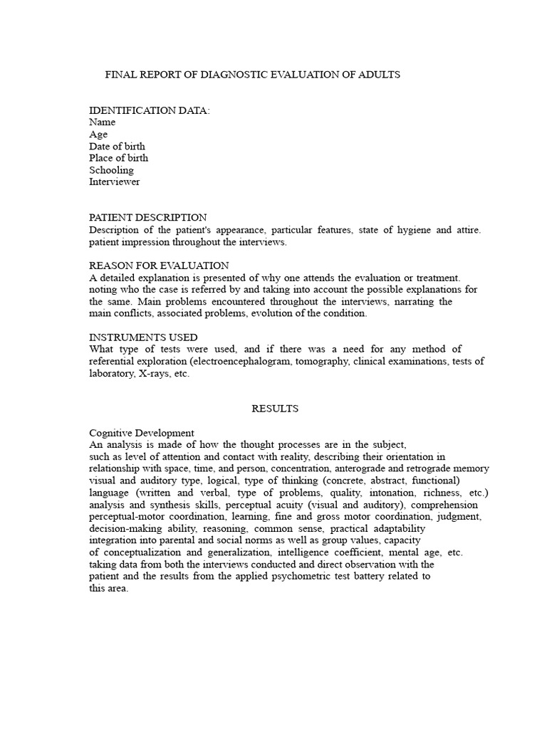 Psychodiagnostic Conclusive Report | PDF | Medical Diagnosis | Reason