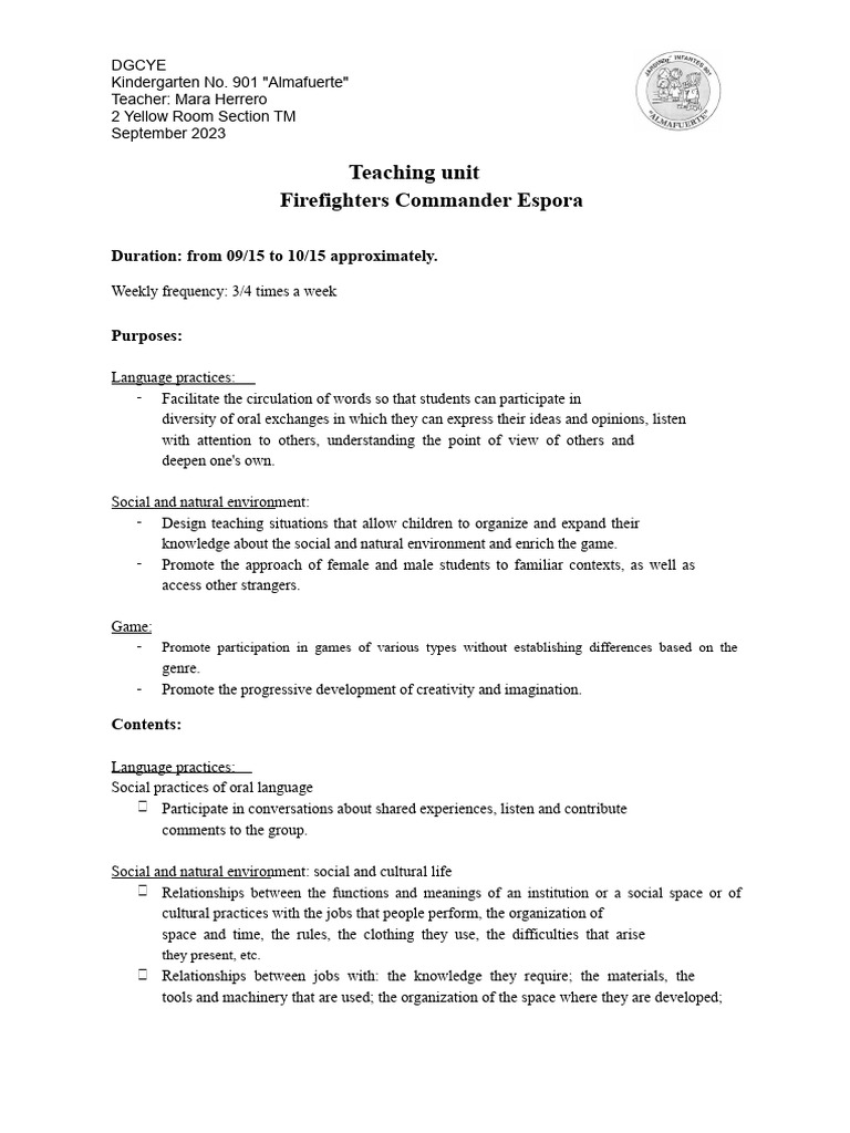 Didactic Unit The Firefighters | PDF | Firefighter | Knowledge