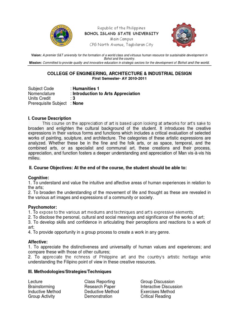 Syllabus in Introduction To Arts Appreciation | PDF | The Arts | Genre