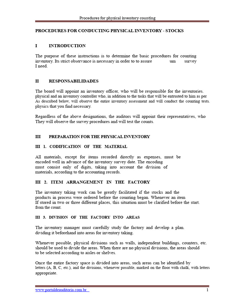 Physical Inventory Counting Procedures | PDF | Inventory
