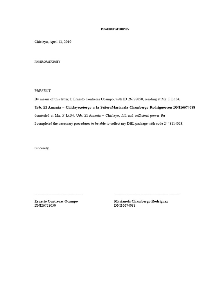 POWER OF ATTORNEY DHL.doc | PDF