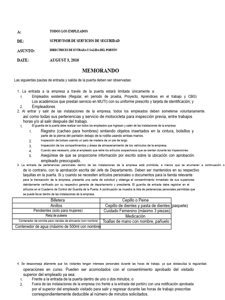 Directrices de Entrada Al Gate | PDF